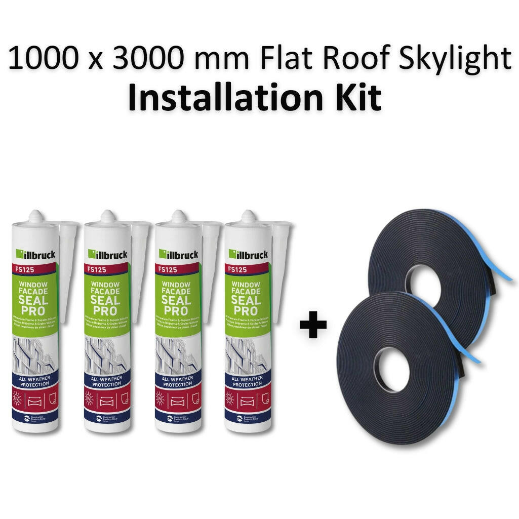 1000 x 3000 mm Flat Roof Skylight Installation Kit | Skylight Factory
