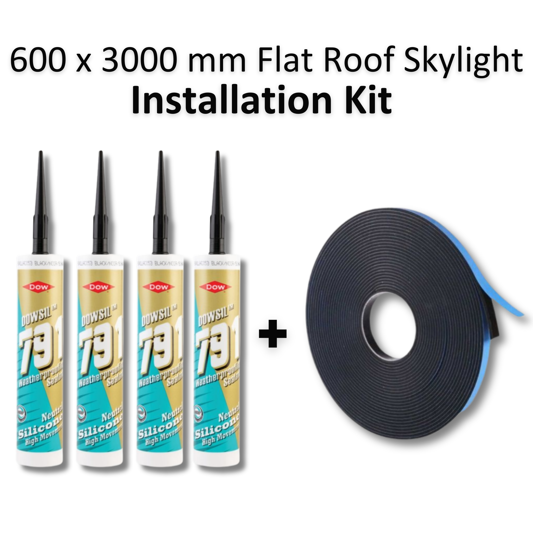 600 x 3000 mm Flat Roof Skylight Installation Kit | Skylight Factory